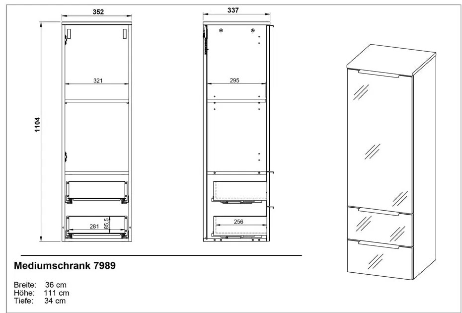 Šedá vysoká závěsná koupelnová skříňka 36x111 cm Vasio – Germania