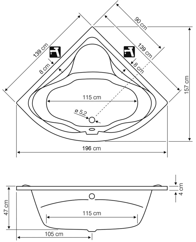 Aqualine Dunaj II G1340 rohová vana 140 x 140 cm akrylátová
