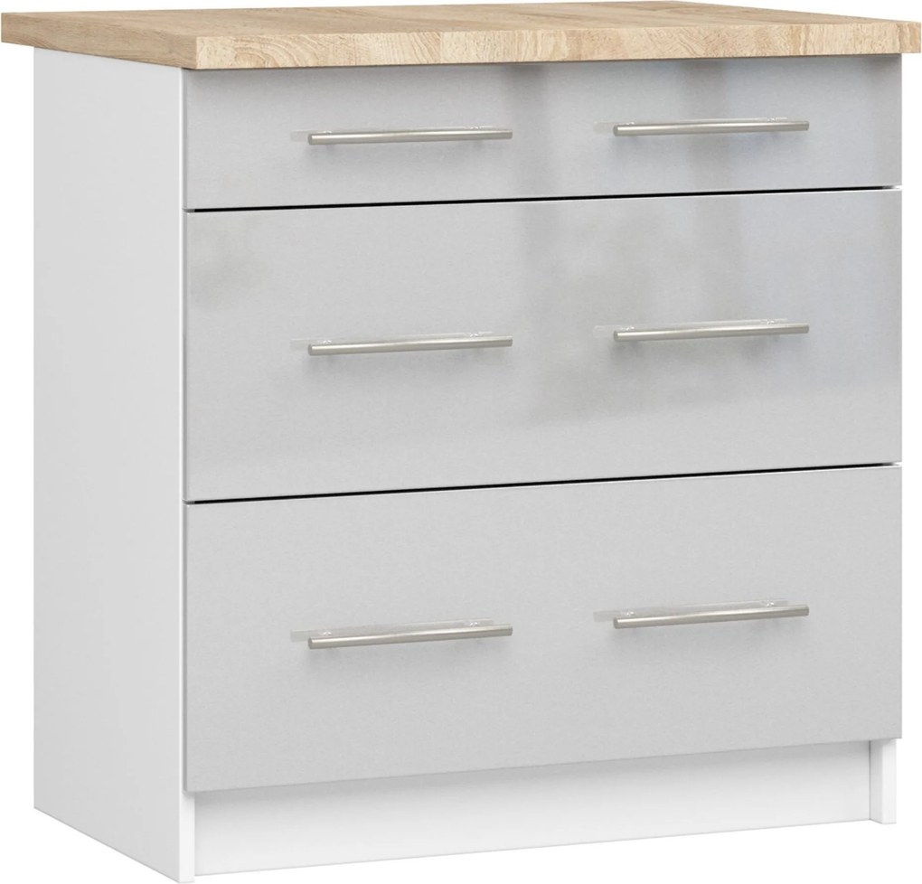 Kuchyňská skříňka Olivia S80 3SZ bílá/metalický lesk