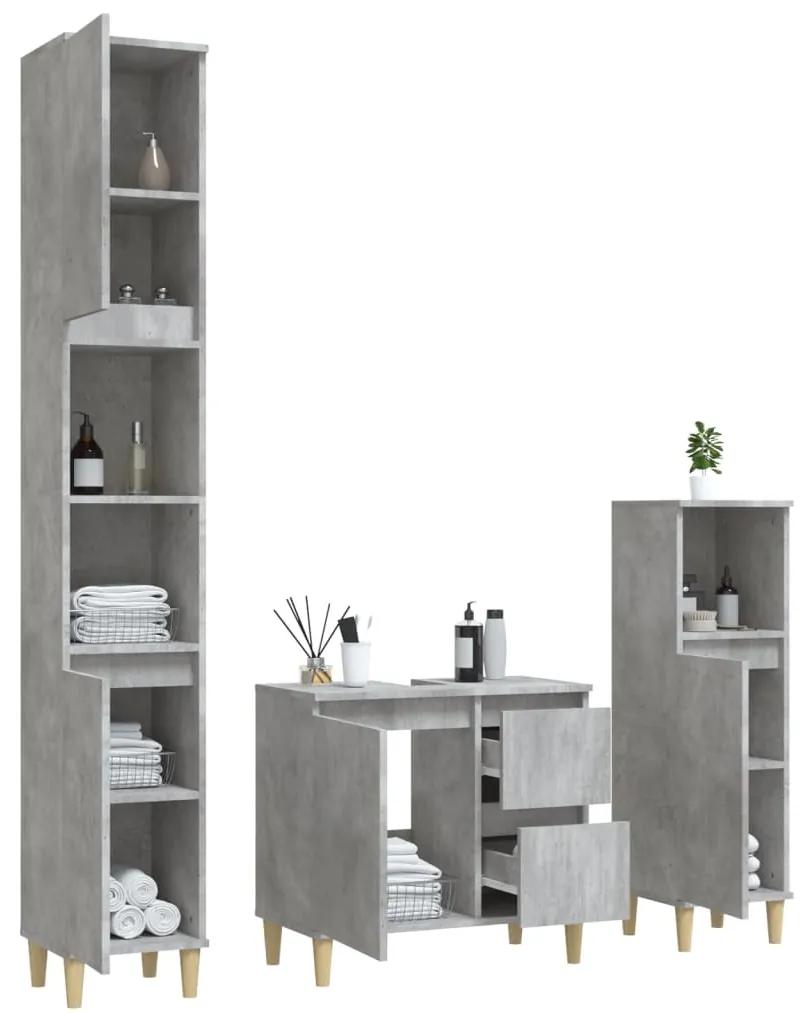 3dílný set koupelnových skříněk betonově šedý kompozitní dřevo,  3185539