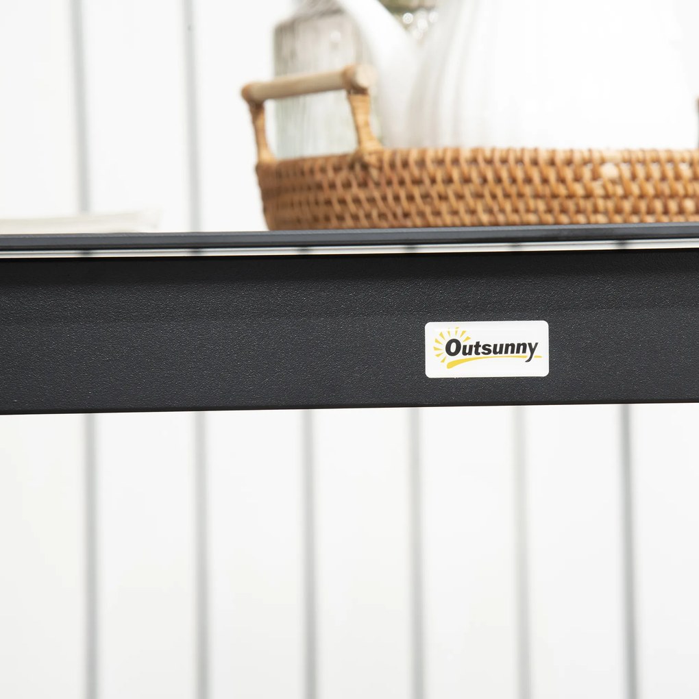 Outsunny zahradní stůl čtvercový pro 4 osoby, stůl na terasu s deskou z tvrzeného skla, hliníková černá 80x80x74cm pro zahradu a balkon | Aosom.de