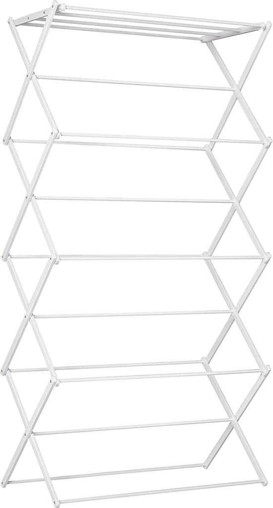HOMCOM Skládací sušák na prádlo, 8 pater, sušicí věž, sušák na prádlo, kov/plast, bílá, 74 x 35 x 144 cm | Aosom