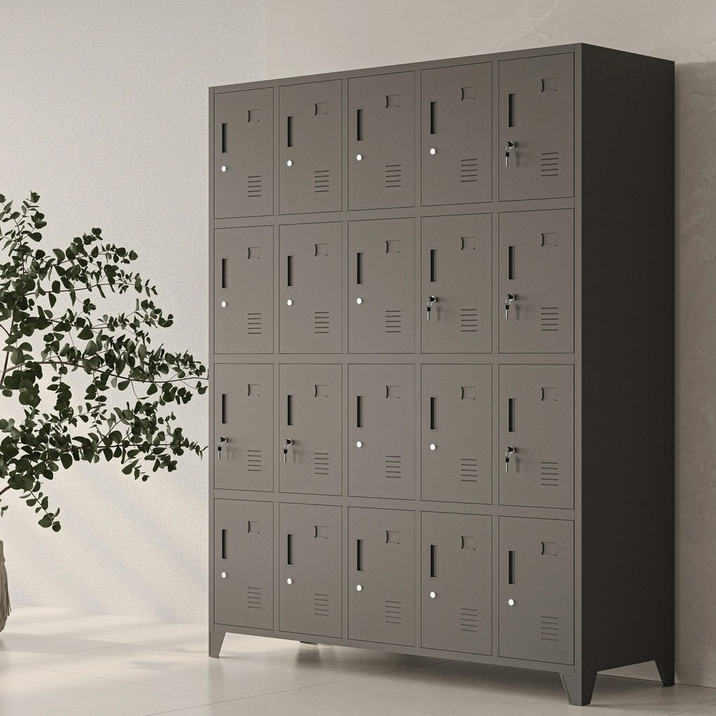 Šatní skříň s 20 uzamykatelnými boxy, antracitová, 1360x1720x450 mm: ROBERT