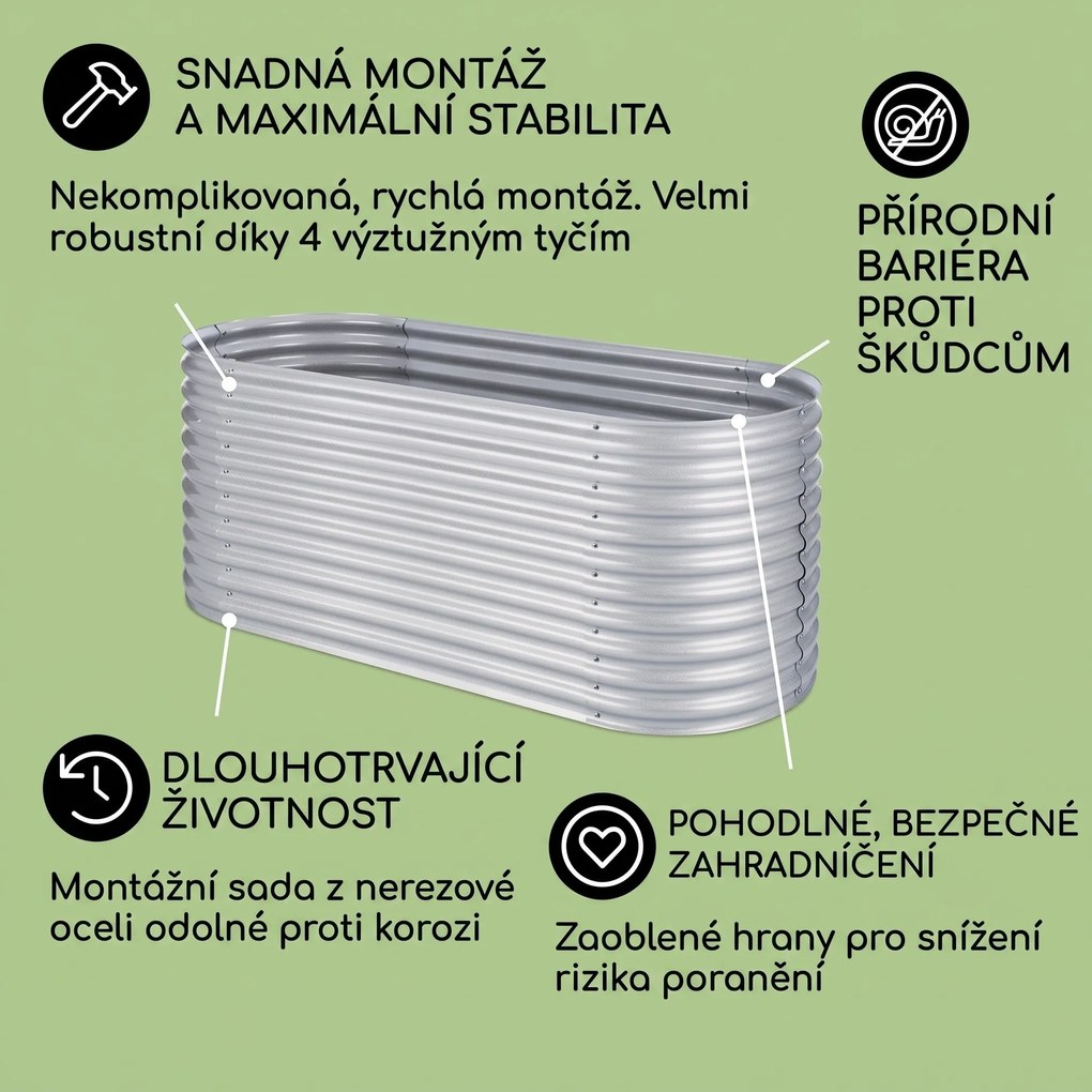 Blumfeldt High Grow vyvýšený záhon 2,0 m se zinkovo-hliníkovým stříbrným povrchem
