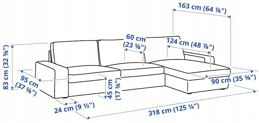 IKEA KIVIK Pohovka pro 4 osoby s lenoškou, Tresund světle béžová