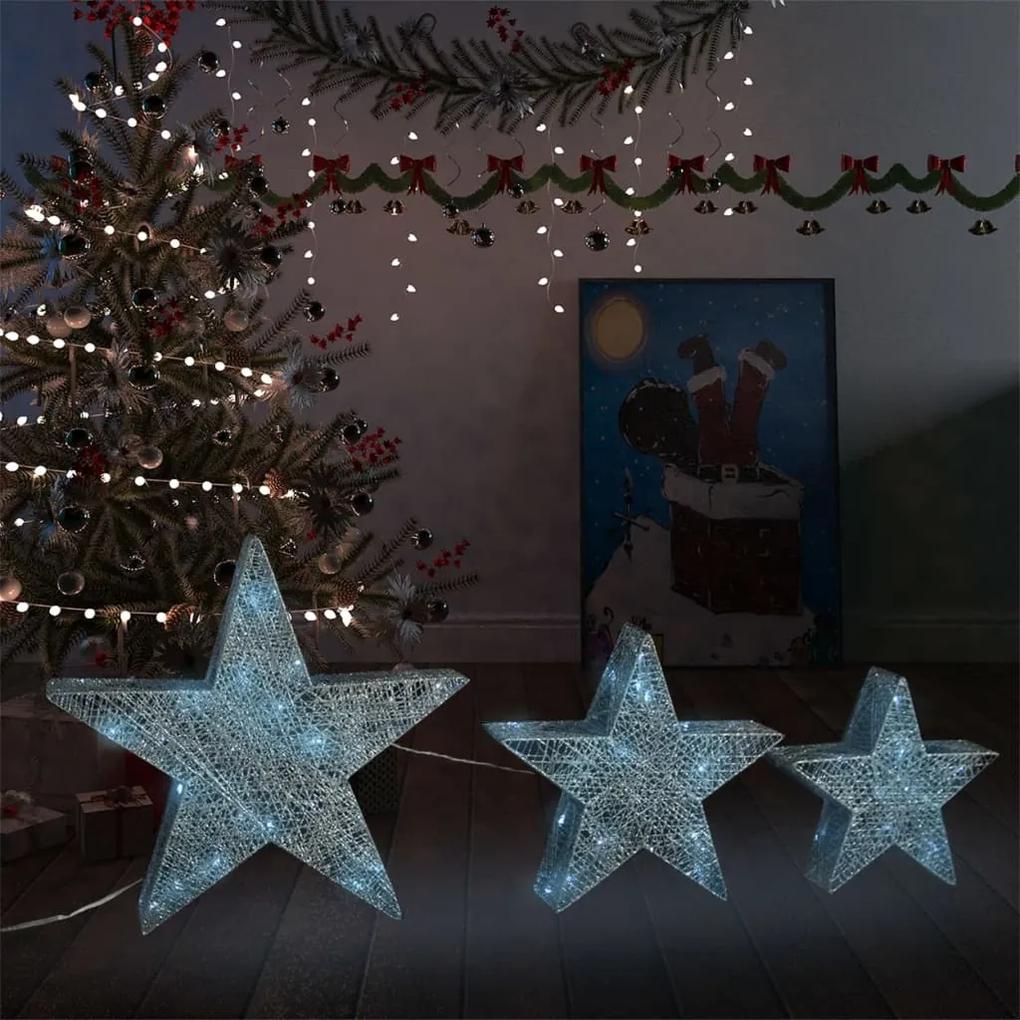 Vánoční LED hvězdy 3 ks stříbrná síťovina dovnitř i ven,  329776 HangarStore.cz