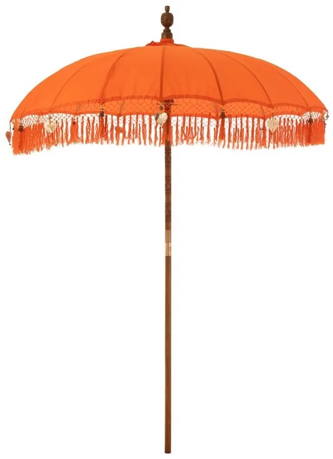 Oranžový slunečník s třásněmi a dřevěnou tyčí Dayu Wood - ∅ 200*260 cm