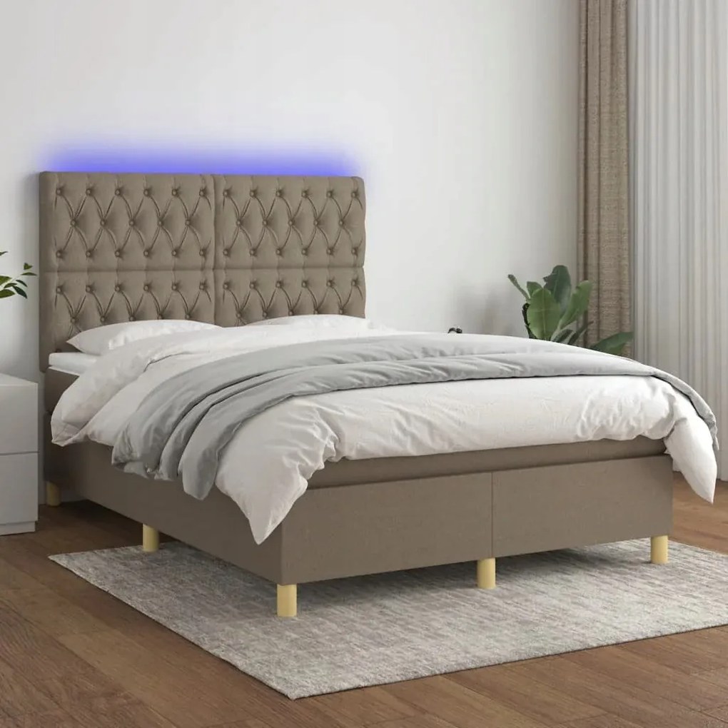 Fionshop 264253717 Box spring postel s matrací a Led taupe 140x200 cm tex