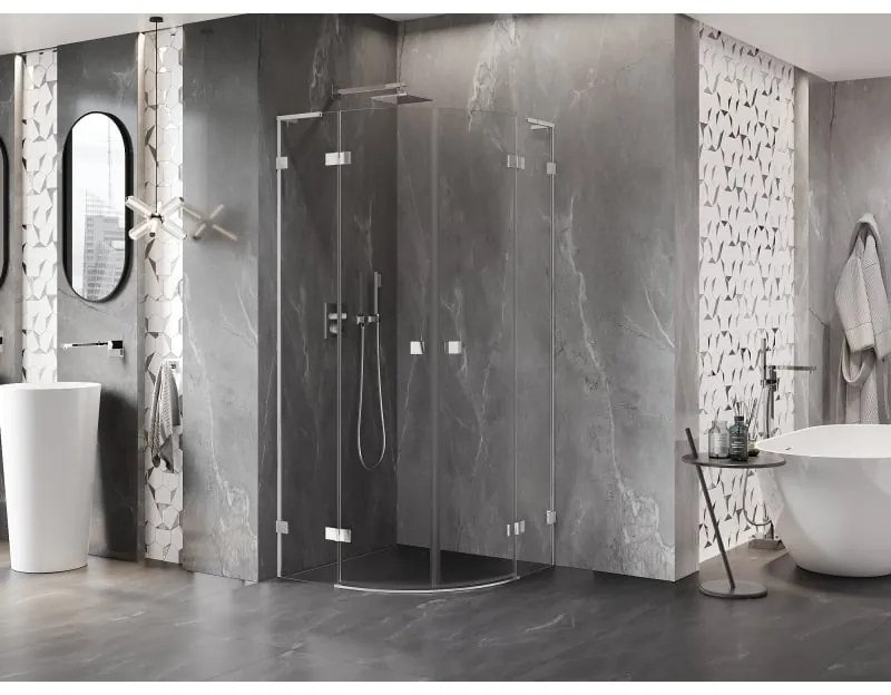 Mexen Lunar, L půlkruhový výklopný sprchový kout 80 x 80 cm, 8mm čiré sklo, chromový profil, 833L-080L-080P-01-00