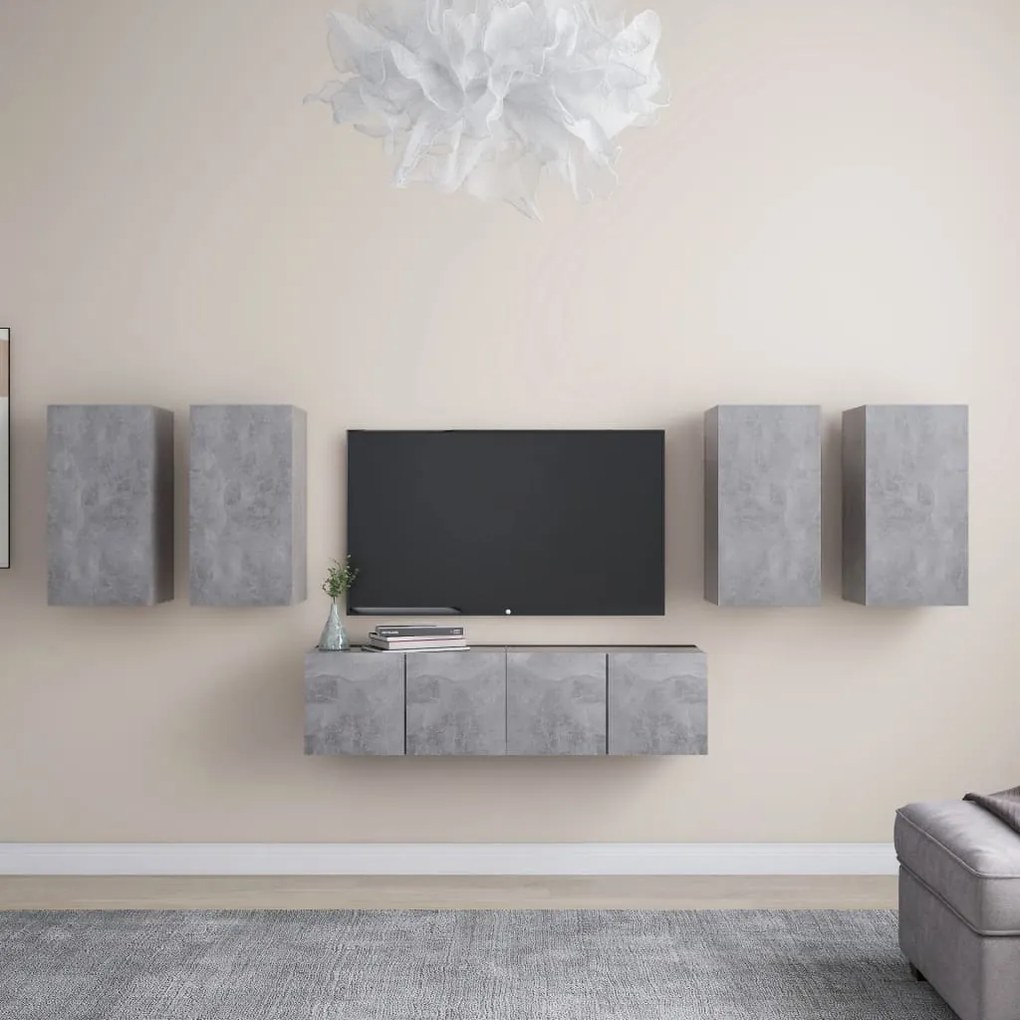 6dílný set TV skříněk betonově šedý dřevotříska 3079099
