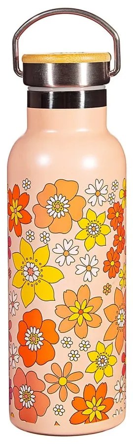 Oranžová nerezová dětská lahev 500 ml 70s Floral - Sass &amp; Belle