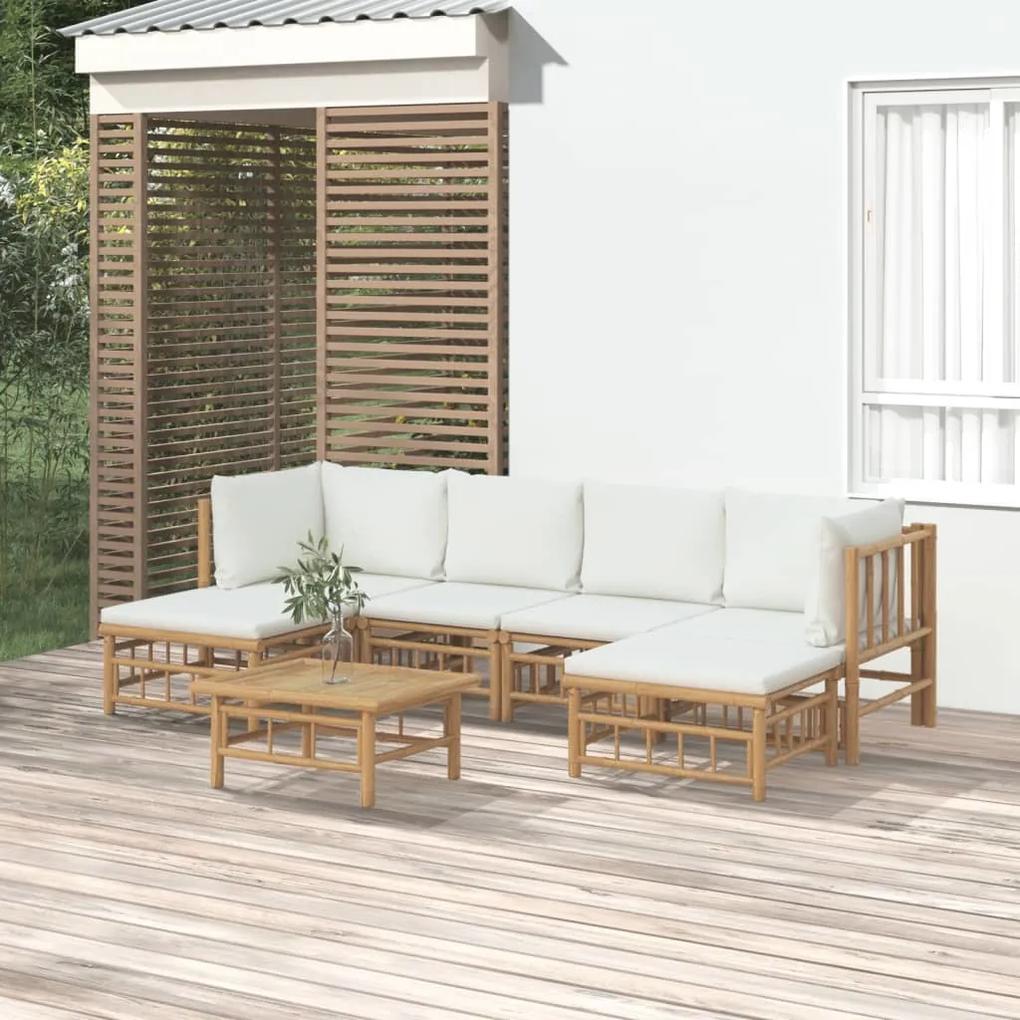 vidaXL 7dílná zahradní sedací souprava krémově bílé podušky bambus [3155229] Barva polštáře: Krémová