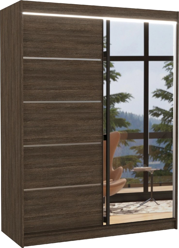 ADRK Furniture Posuvná skříň se zrcadlem a LED osvětlením LIMBO 150 SW-LIM-CH-150+L-V207