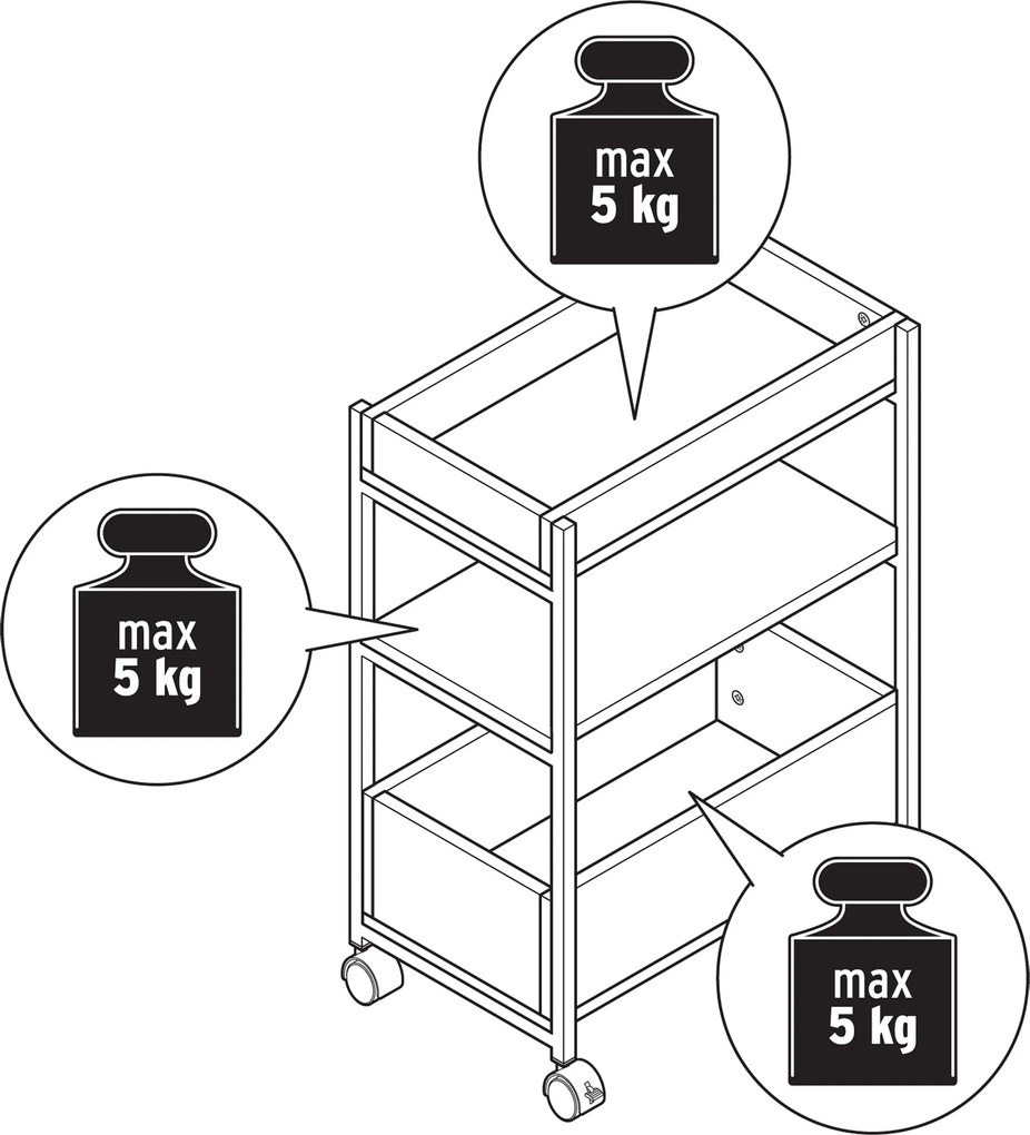 Tchibo - Regál »Klaar« na kolečkách - barva: bílá