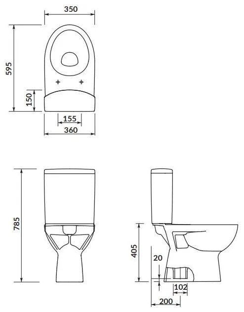Cersanit PARVA - WC kombi + antibakteriální sedátko s funkcí pomalého zavírání, vertikální odpad, K27-004