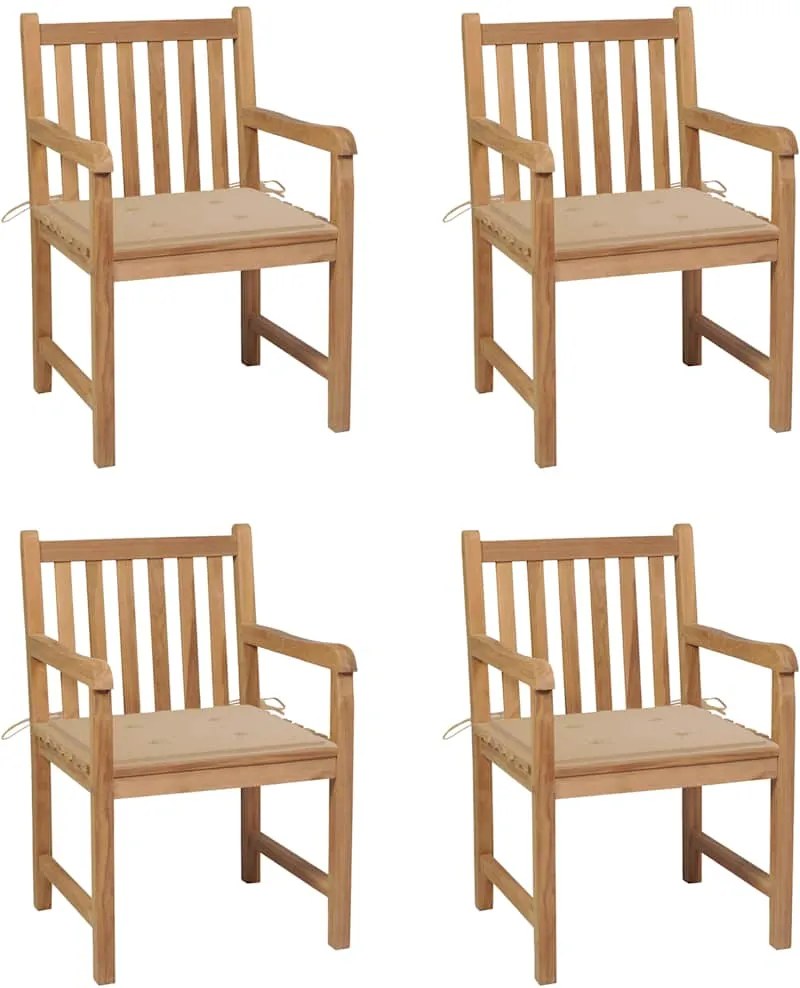 Zahradní židle 4 ks béžové podušky masivní teak 3073007