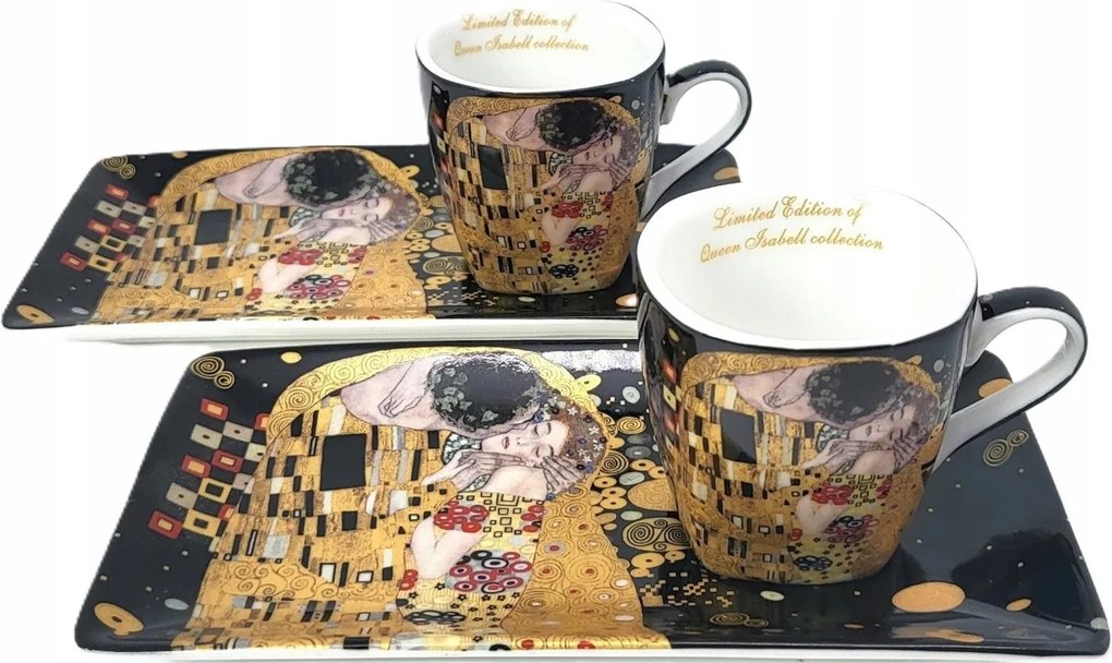 Šálky na espresso porcelán 2+2 Gustav Klimt talířek na dort jako dárek