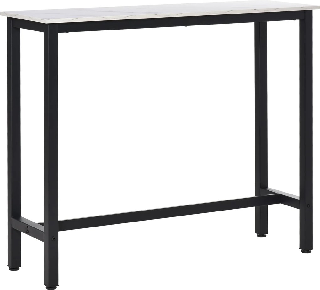 HOMCOM Vysoký Barový Stůl - 120L x 40W x 100H cm - Černý Ocelový Rám, Bílé Mramorové Víko | Aosom