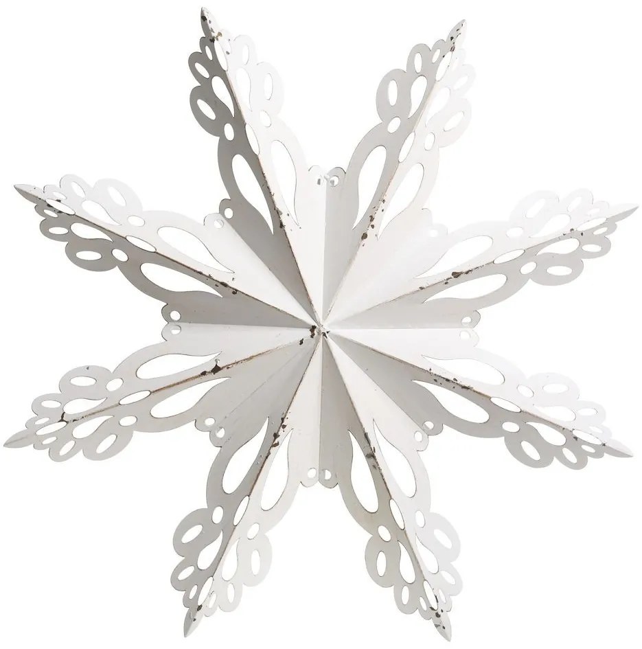 Bílá antik kovová nástěnná dekorace sněhová vločka Snowflake - 63*6 cm