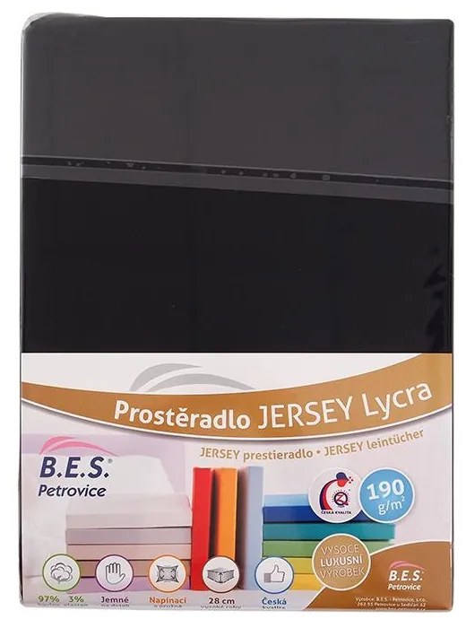 B.E.S. - Petrovice, s.r.o. Jersey prostěradlo s elastanem Lycra - Černá 180 x 200