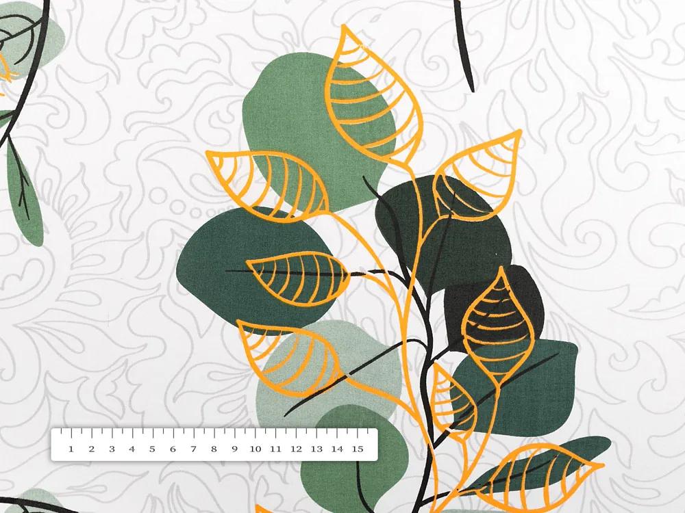 Biante Bavlněný čtvercový ubrus Sandra SA-450 Zeleno-oranžové listy na bílém 100x100 cm
