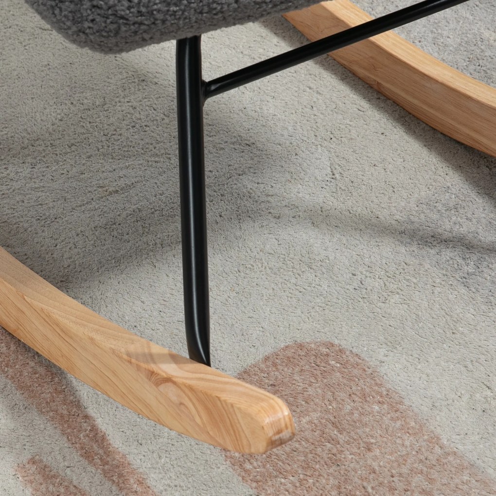 HOMCOM Houpací křeslo Houpací křeslo, akcentní křeslo, relaxační křeslo s berberským rounem, do 120 kg, tmavě šedé, 71x92x101 cm| Aosom