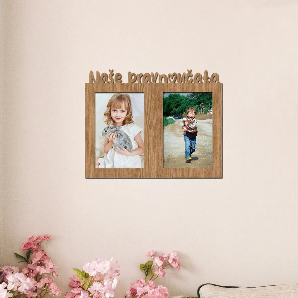 dřevo života Dřevěný fotorámeček Naše pravnoučata Zvolte barvu dekoru: Dub Sonoma, Zvolte velikost fotografie (cm): 10x15, Počet fotorámečků: 3