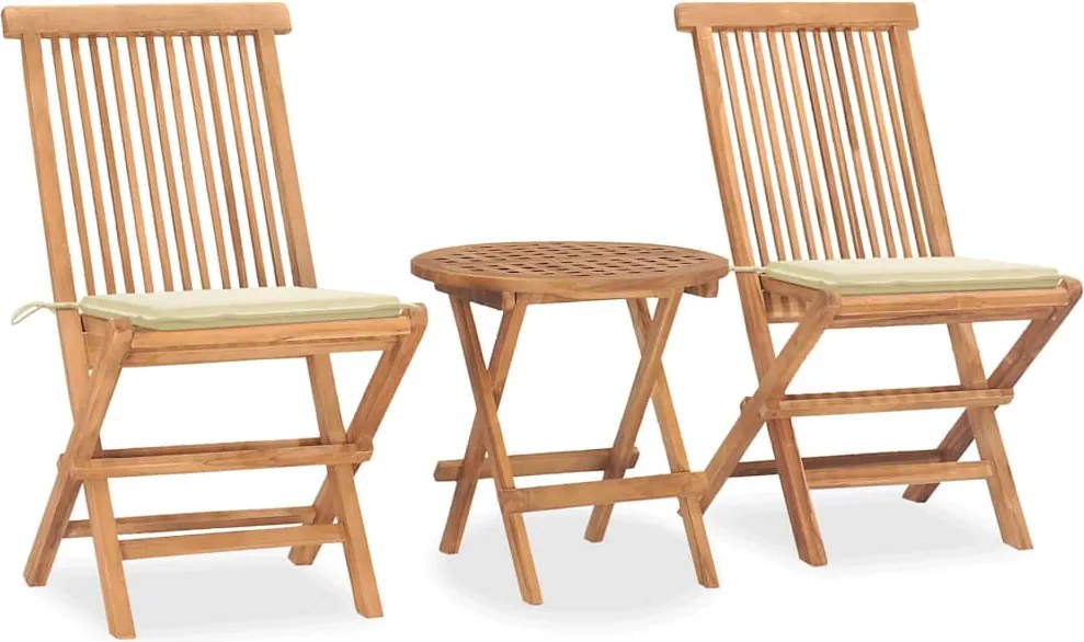 3dílný skládací zahradní jídelní set s poduškou masivní teak 3063173