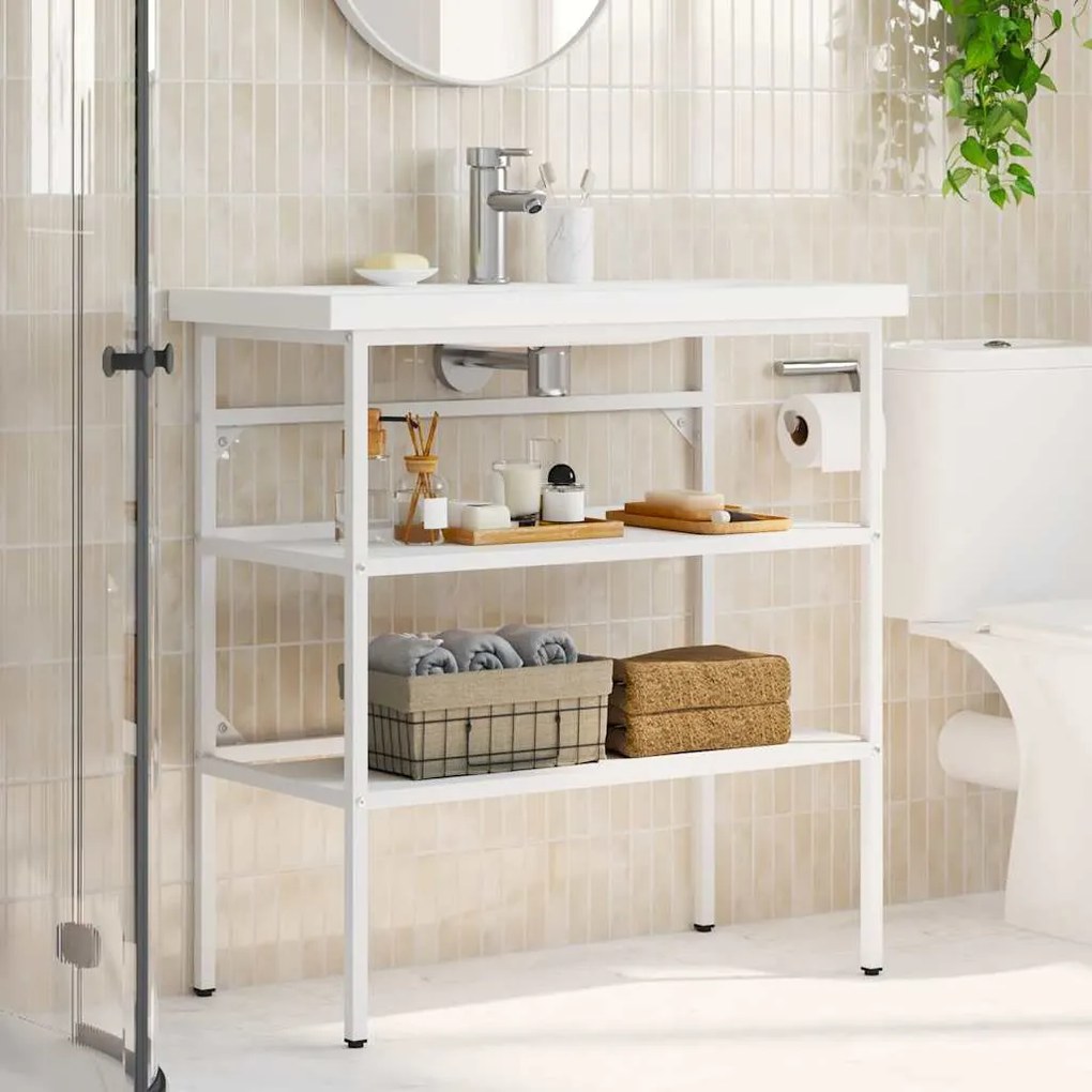 Koupelnový regál pod umyvadlo bílý 79 x 38 x 83 cm železo 338486