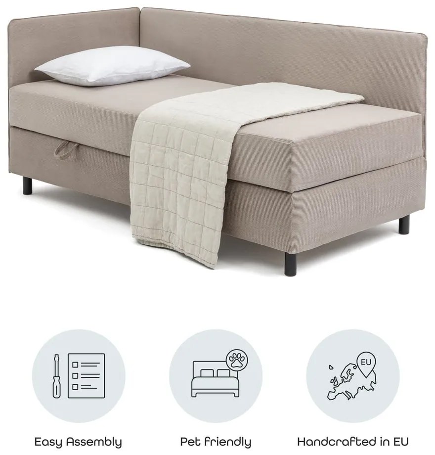 Taupe čalouněná jednolůžková postel s úložným prostorem s matrací 90x200 cm Avela - II. jakost – Bonami Selection