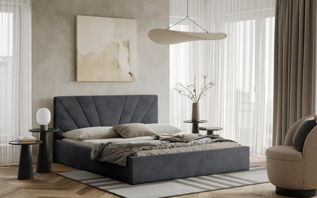 Postel LATINA 160x200 tmavěšedá s úložným prostorem