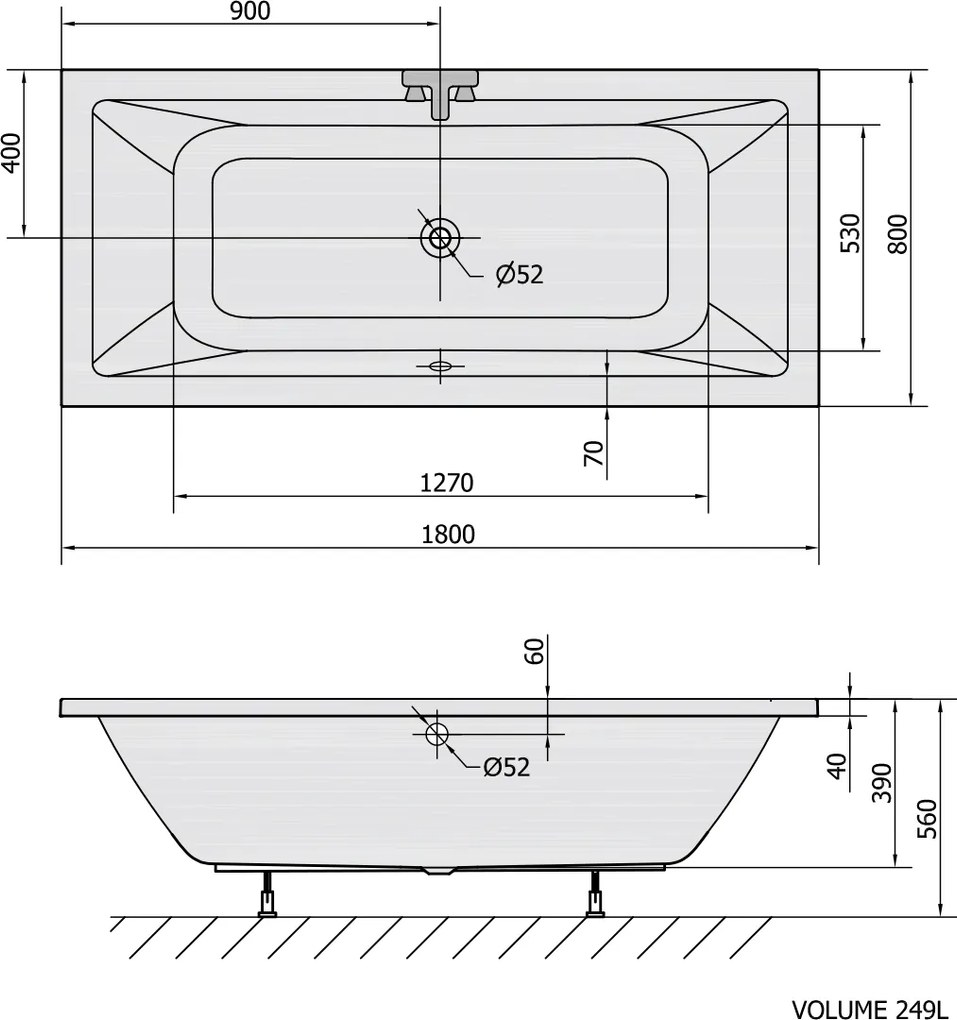 Polysan KRYSTA obdélníková vana 180 x 80 x 39 cm šedá 71710.30