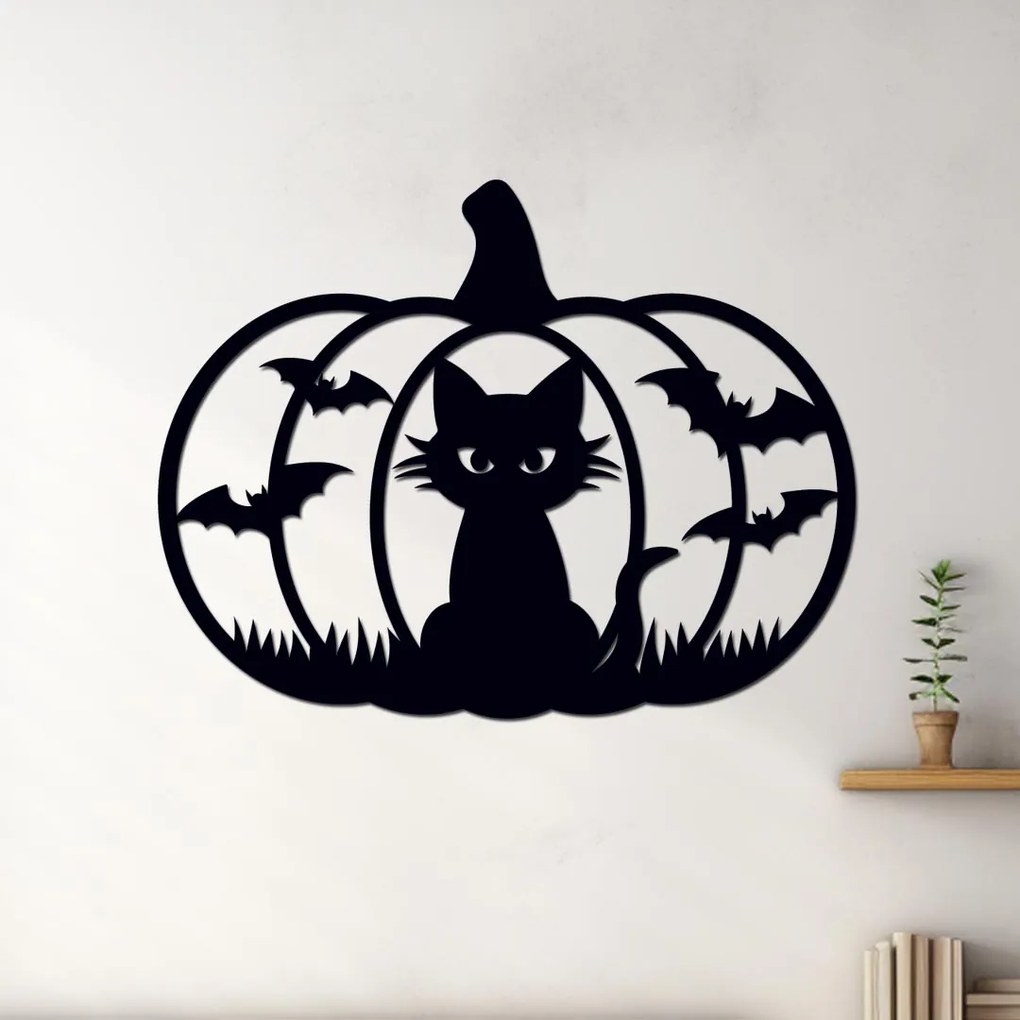 dřevo života Halloweenská dekorace na zeď - KOČKA Zvolte rozměr (cm): 16x20, Zvolte barvu dekoru: Třešeň