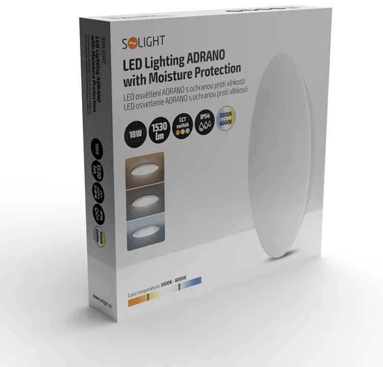 Solight LED osvětlení Adrano s ochranou proti vlhkosti, IP54, 18W, 1530lm, 3CCT, 28cm