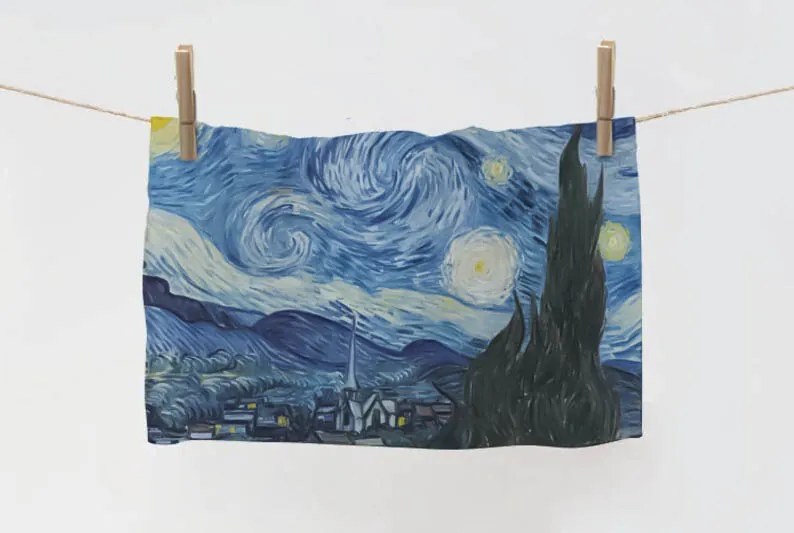 Lenbutik Luxusní lněná utěrka ,70x45 cm - Vincent Van Gogh  Hvězdná noc/ Starry night