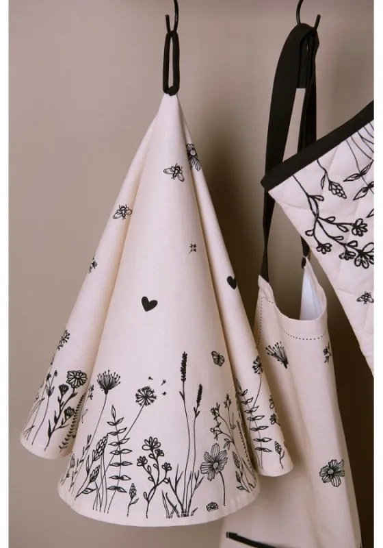 Béžová bavlněná kulatá utěrka s květinami Flora And Fauna – 80 cm