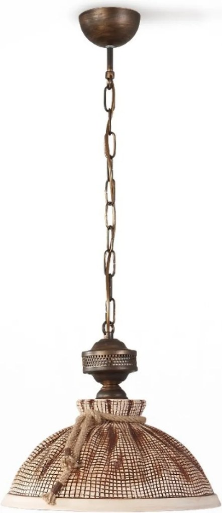 Light for home - Závěsné světlo 19601 "COUNTRY" s keramickým stínidlem průměru 330 mm v hnědé patině, 1x60W, E27, hnědá, zlatá