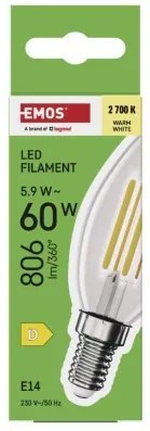 Emos lighting LED žárovka Filament svíčka / E14 / 5,9 W (60 W) / 806 lm / teplá bílá 1525731250