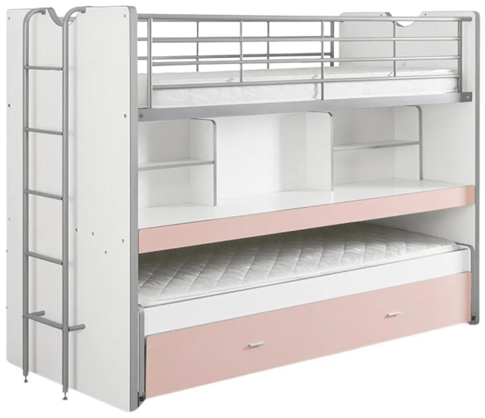 OnaDnes -20% Růžová dvoupatrová postel se stolkem Vipack Bonny 90 x 200 cm