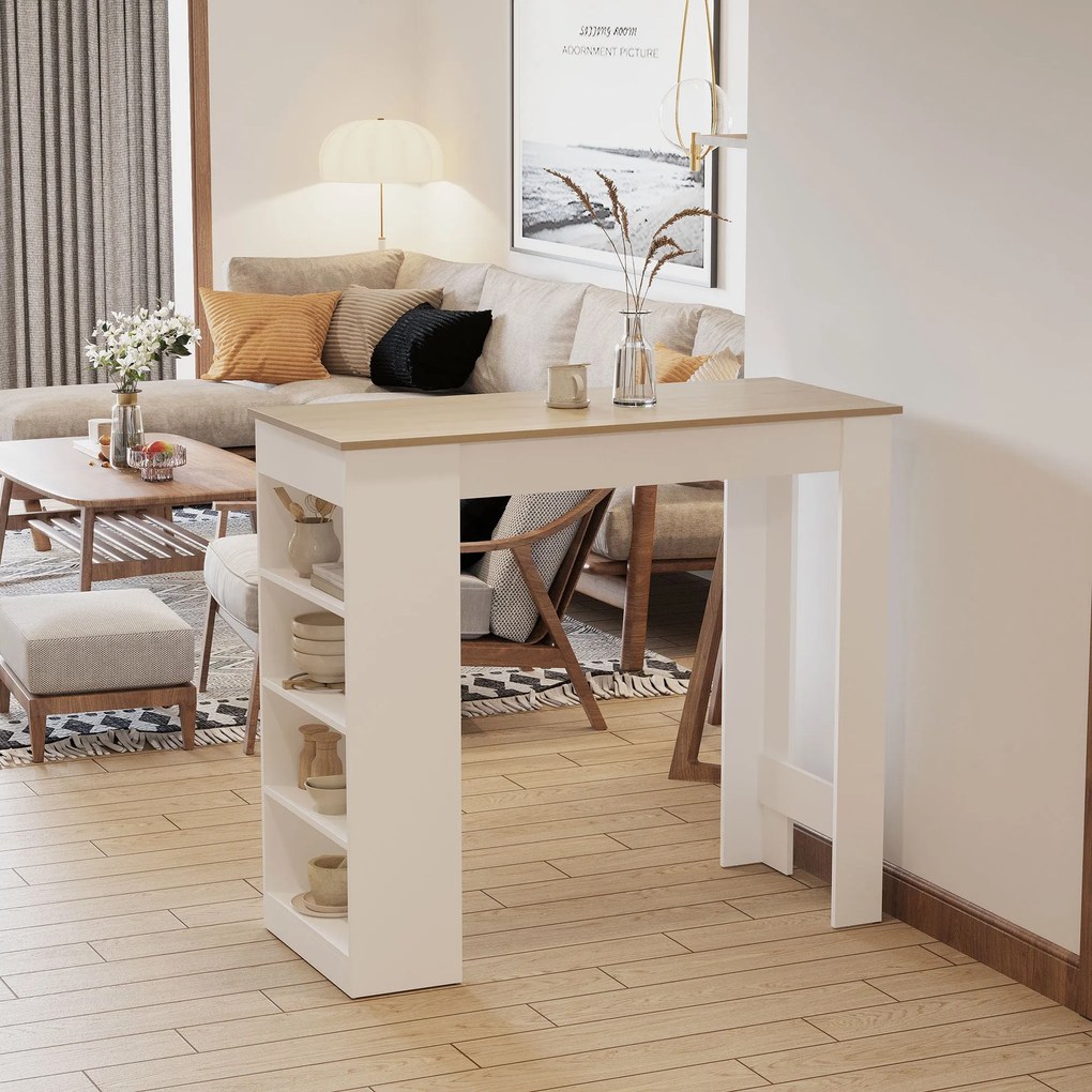 HOMCOM barový stůl pro 2 osoby, vysoký bistro stůl se 4 otevřenými policemi pro malé prostory — kuchyně a obývací pokoj, 115 x 50 x 102,7 cm, moderní…