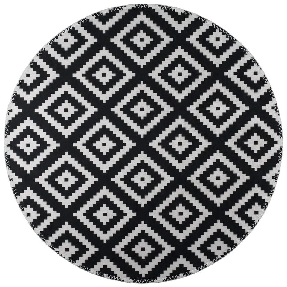 Černo-bílý pratelný kulatý koberec ø 120 cm – Vitaus