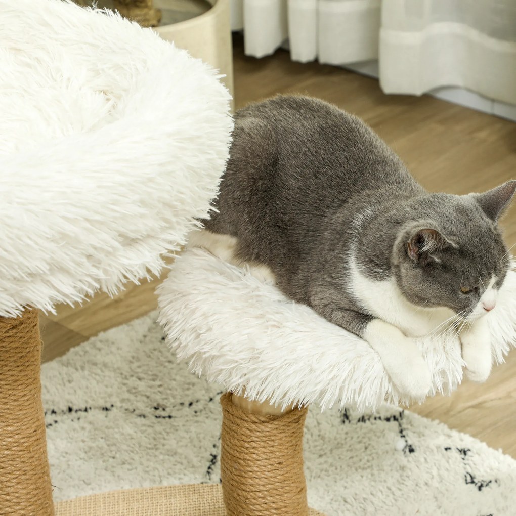 PawHut škrabadlo 61,5 cm vysoké Škrabadlo pro kočky s míčkem na hraní, pelíšky, věž pro kočky se škrabací deskou, pro kočky do 5 kg, hruškové dřevo, …