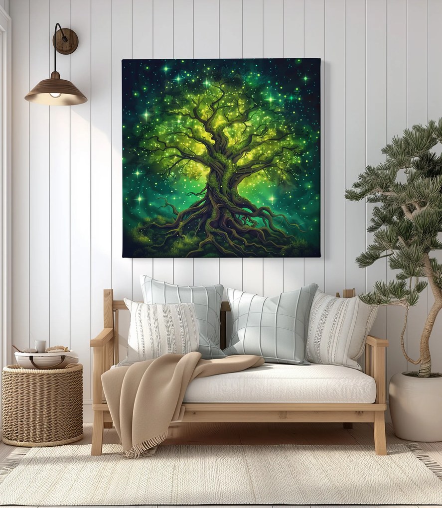 Obraz na plátně - Strom života Vesmírné snění FeelHappy.cz Velikost obrazu: 60 x 60 cm