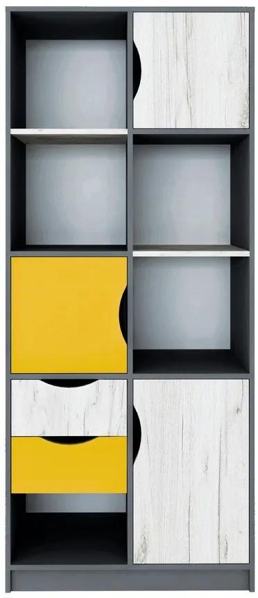 Casarredo - Komfort nábytek Policový regál DISNEY 3D2S se zásuvkami i dvířky, dub kraft bílý/šedý grafit/žlutá