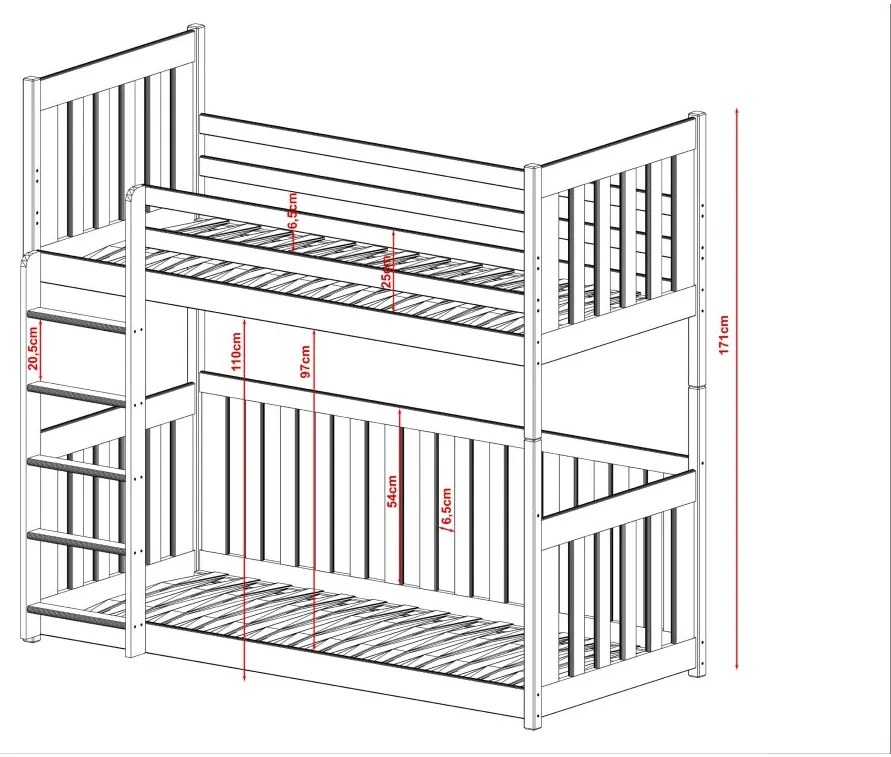 Legno Dětská patrová postel Kryštof borovice Rozměr (cm): 80x160