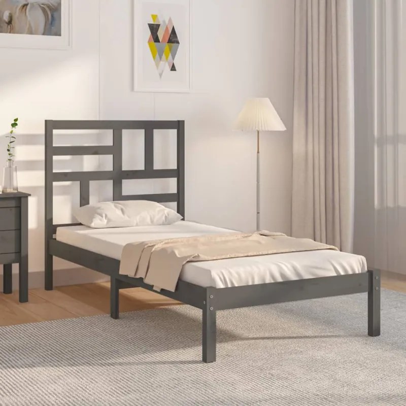 Rám postele šedý masivní dřevo 75 x 190 cm Small Single,  3105912 HangarStore.cz