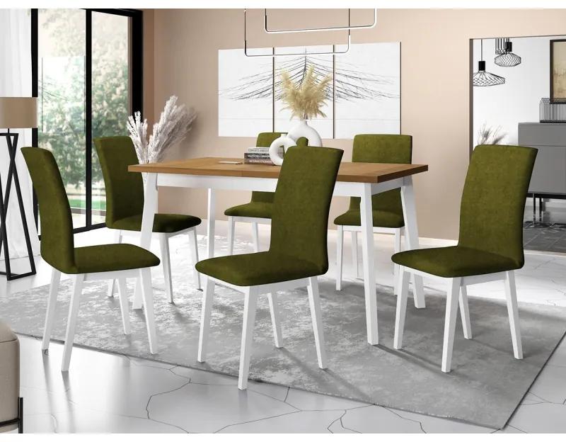 Jídelní stůl se 6 židlemi AL23, Barva dřeva: dub grandson - L, Potah: Zetta 297, Barvy nožiček: černá