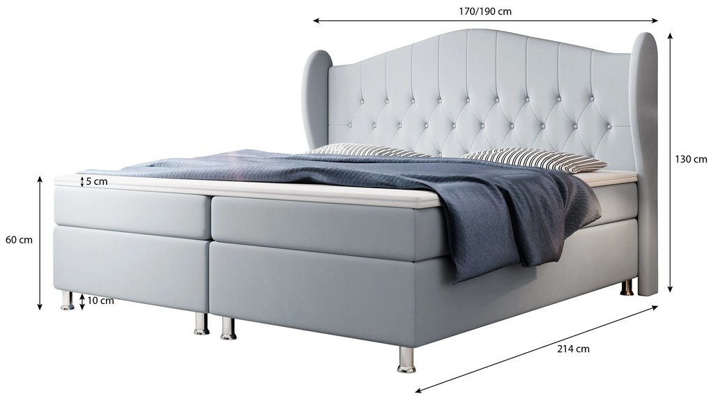 K&M postele Designová boxspring postel ANGEL bez úložného prostoru Velikost postele: 140 × 200 cm, Výběr matrace: Oboustranná pružinová matrace - stř…