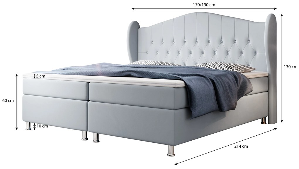 K&M postele Designová boxspring postel ANGEL bez úložného prostoru Velikost postele: 140 × 200 cm, Výběr matrace: Taštičková zónová matrace - měkká (…