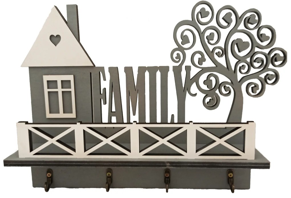 Věšák na klíče šedý "FAMILY''/strom/